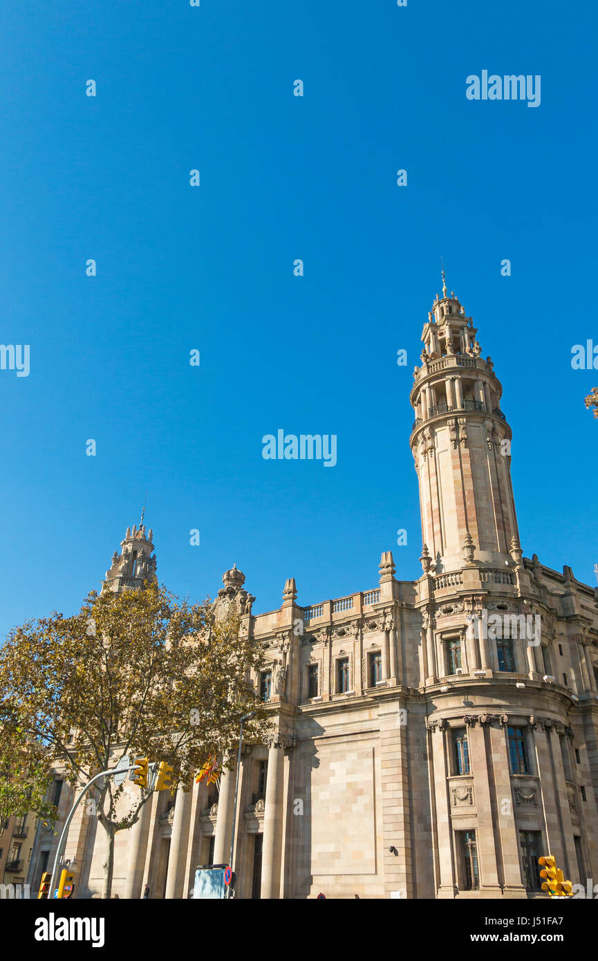The famous central Post Office building in the city of Barcelona, Spain ...