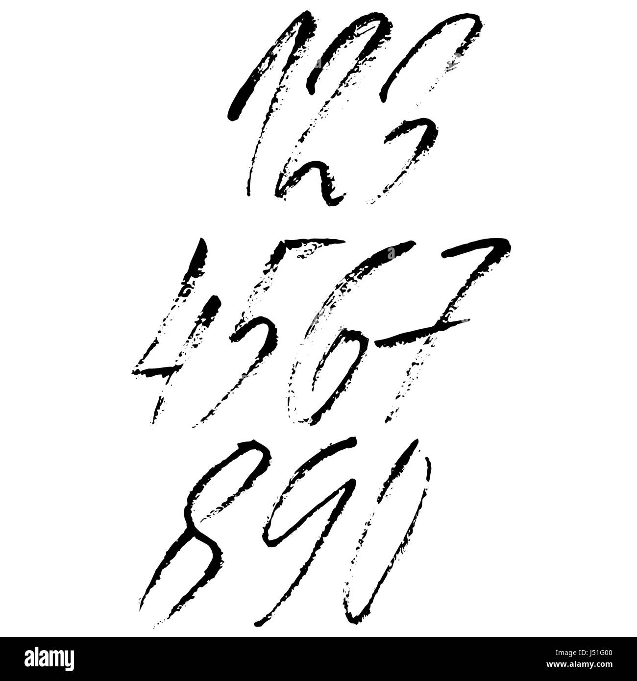 Set of calligraphic ink numbers. Dry brush lettering. Vector ...