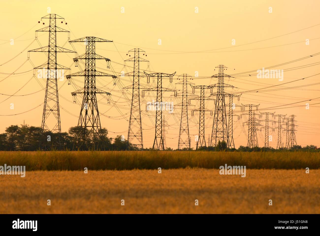 Electric lines on land Stock Photo - Alamy