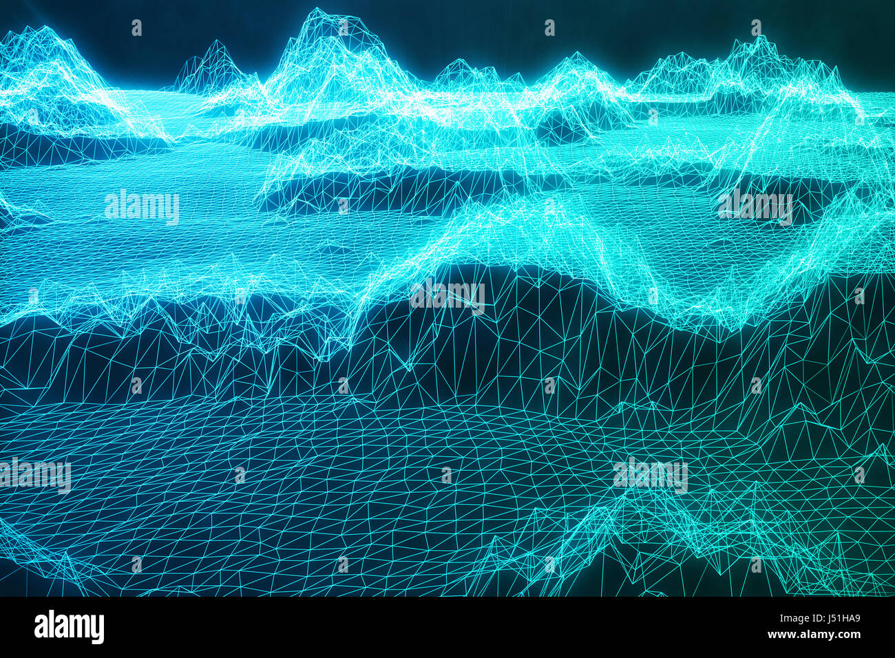 3D illustration landscape background. Cyberspace landscape grid. 3d ...