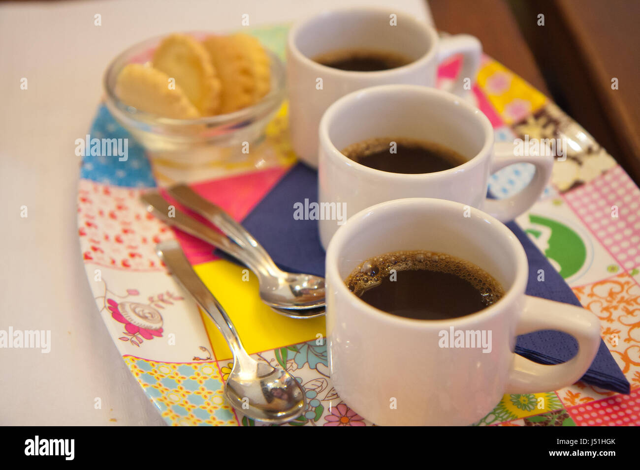 Three cups of good and strong black coffee Stock Photo - Alamy