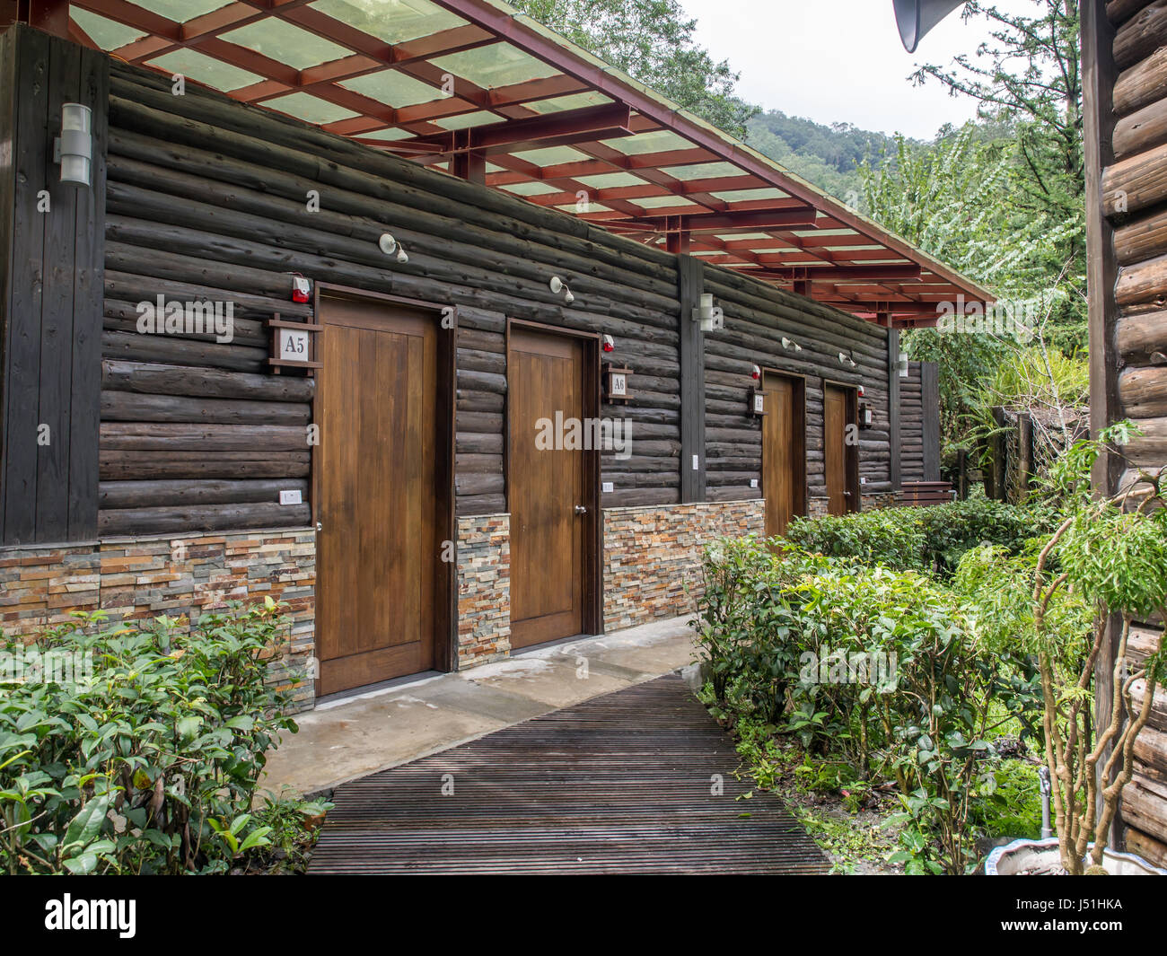 Taiping Mountain, Taiwan - October 15, 2016: Private hot spring cabin ...