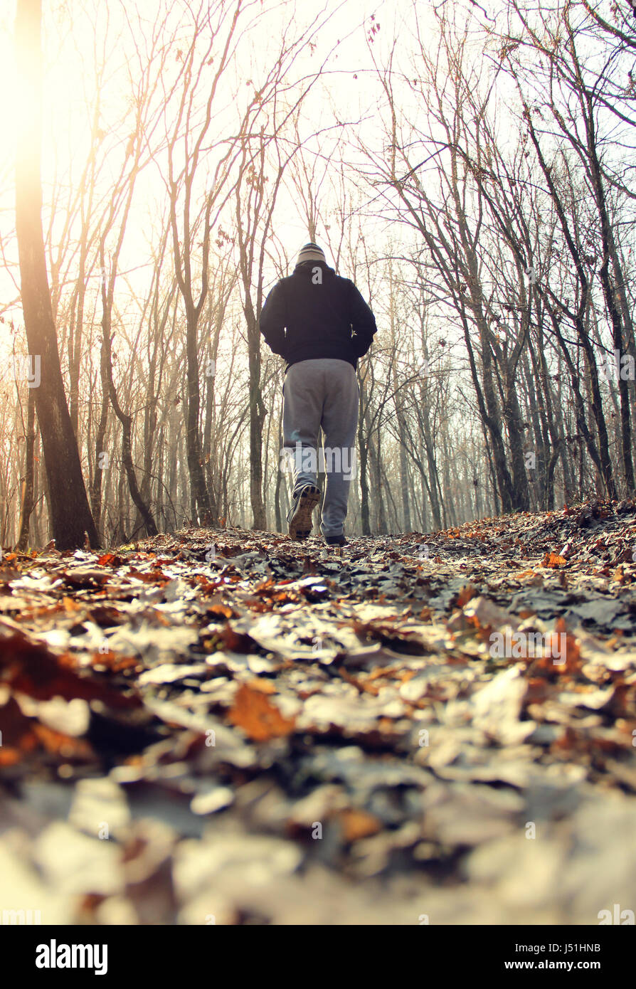 Man running in forest Stock Photo - Alamy