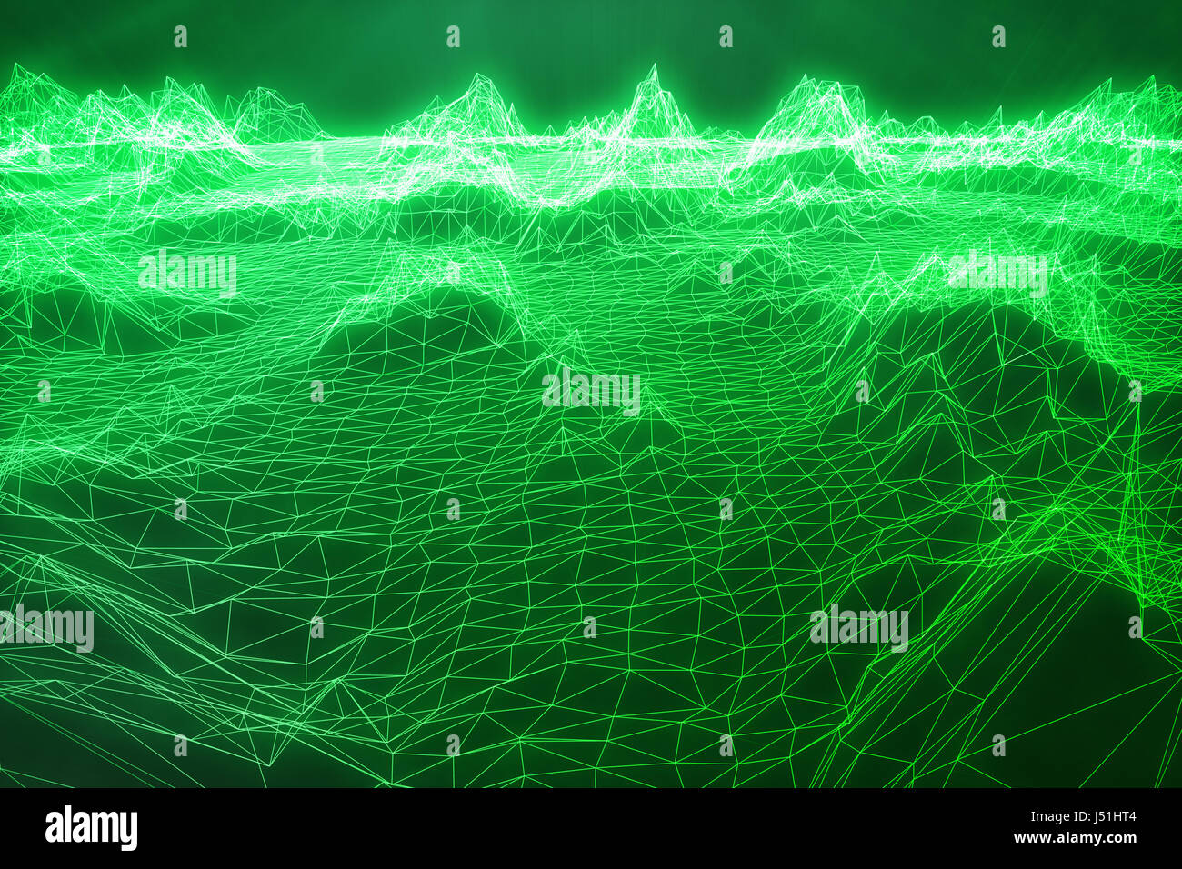 3D illustration abstract green landscape bacgkround. Cyberspace grid ...