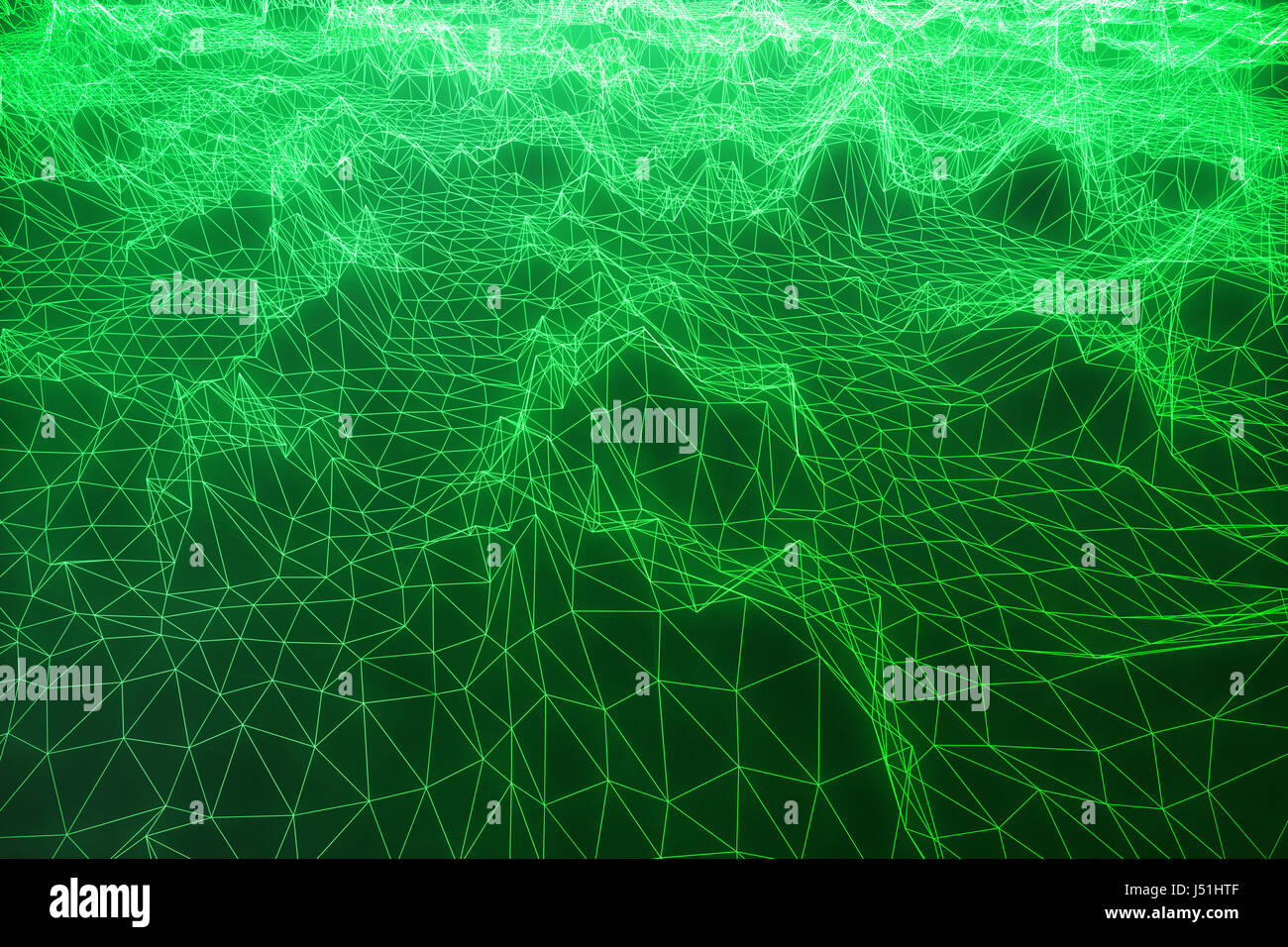 3D illustration abstract green landscape bacgkround. Cyberspace grid ...
