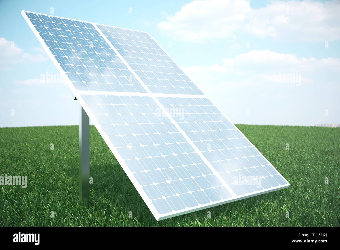 3D illustration reflection of the clouds on the photovoltaic cells ...
