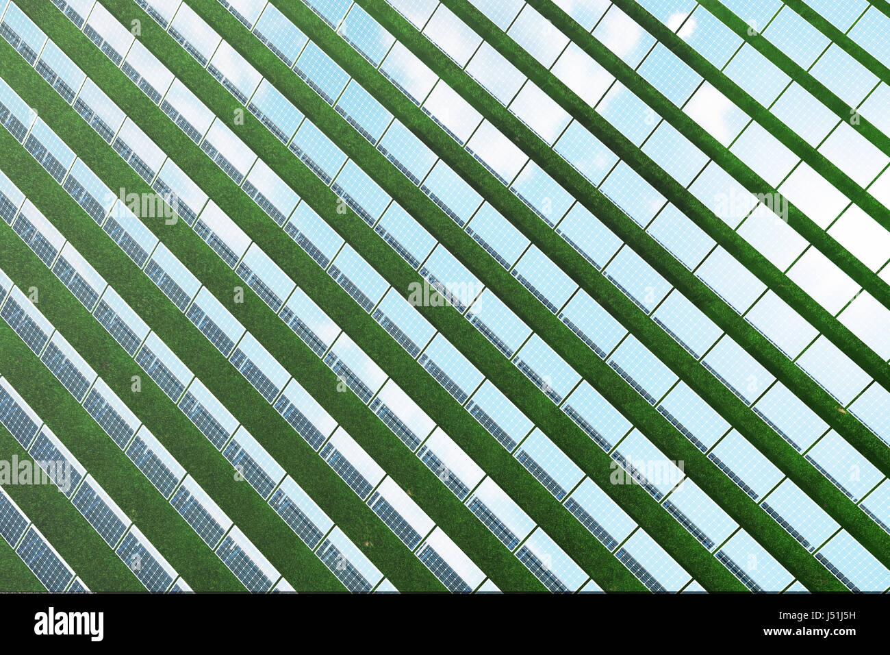 3D illustration reflection of the clouds on the photovoltaic cells ...