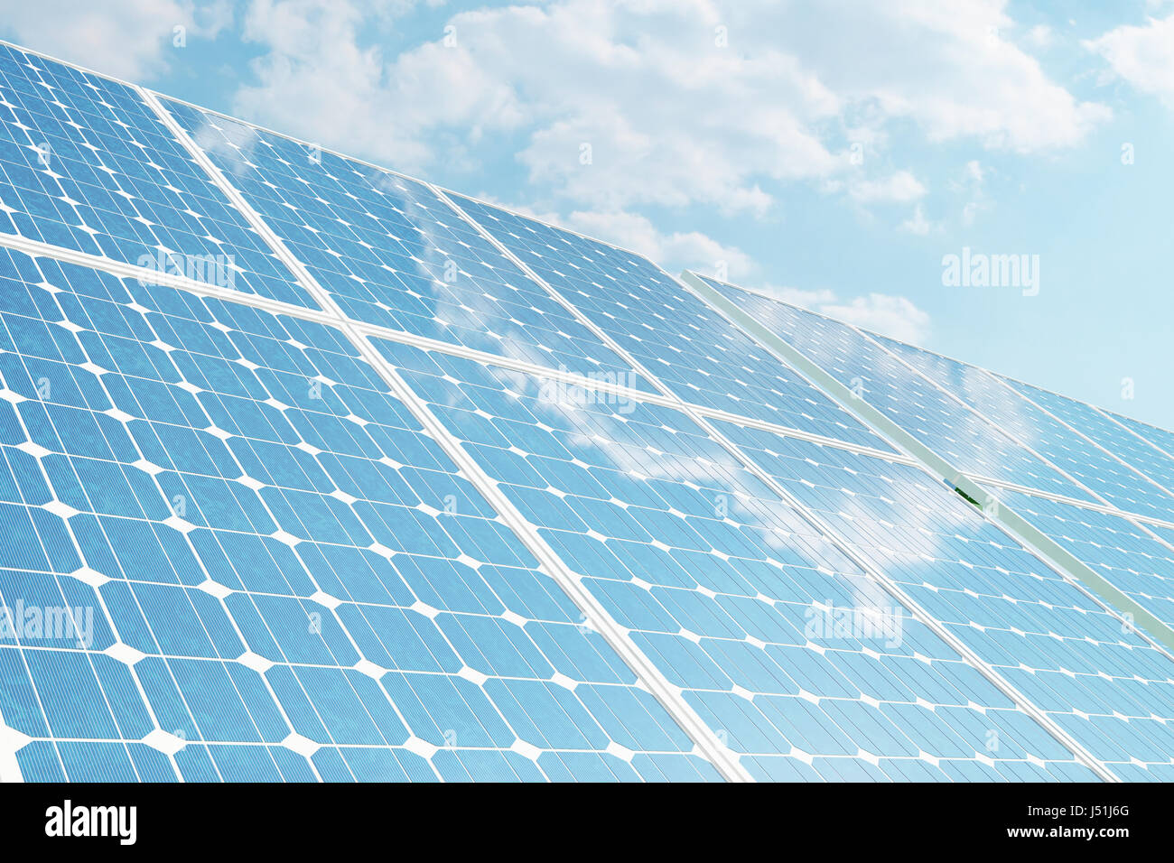 3D illustration solar panels on sky background. Alternative clean ...