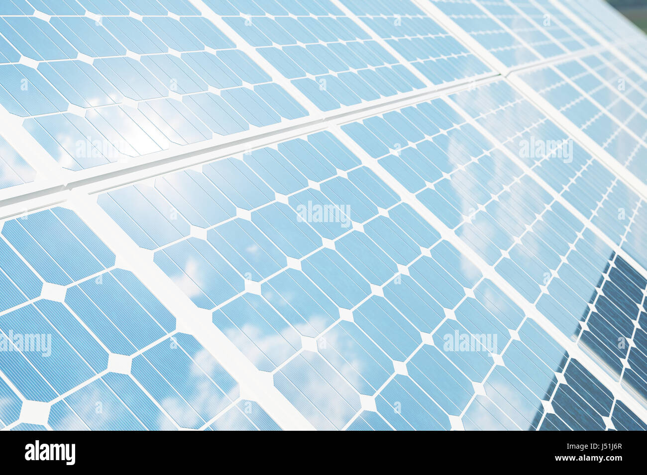 3D illustration solar panels with reflection the sunny sky. Background ...