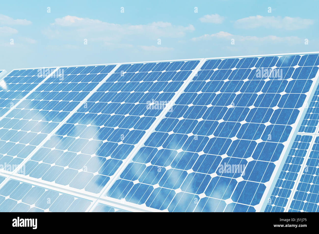 3D illustration solar panels on sky background. Alternative clean ...