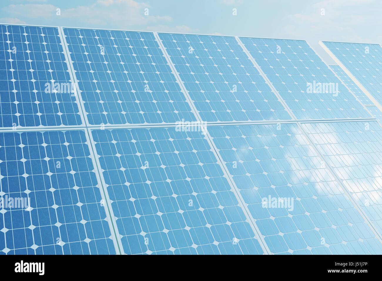 3D illustration solar panels on sky background. Alternative clean ...