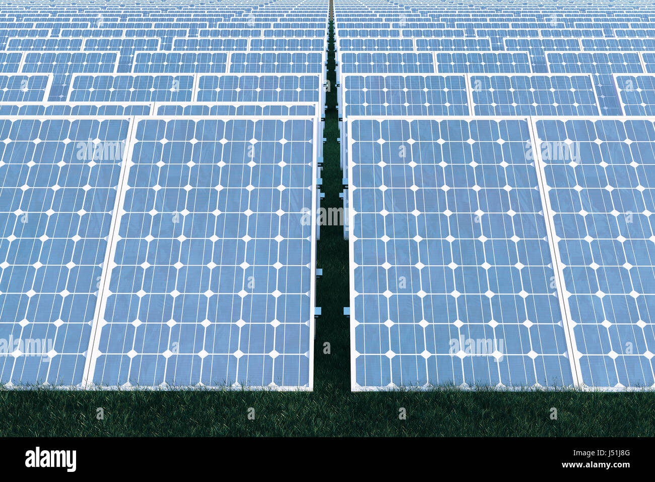 3D illustration Solar energy concept. Sunset sky reflection on ...