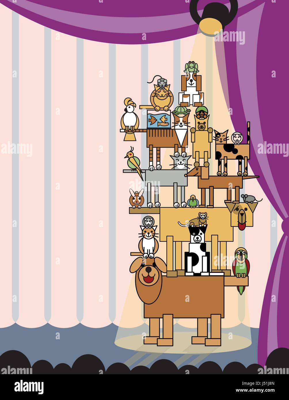 Illustration of various pets performing a balancing act Stock Vector ...