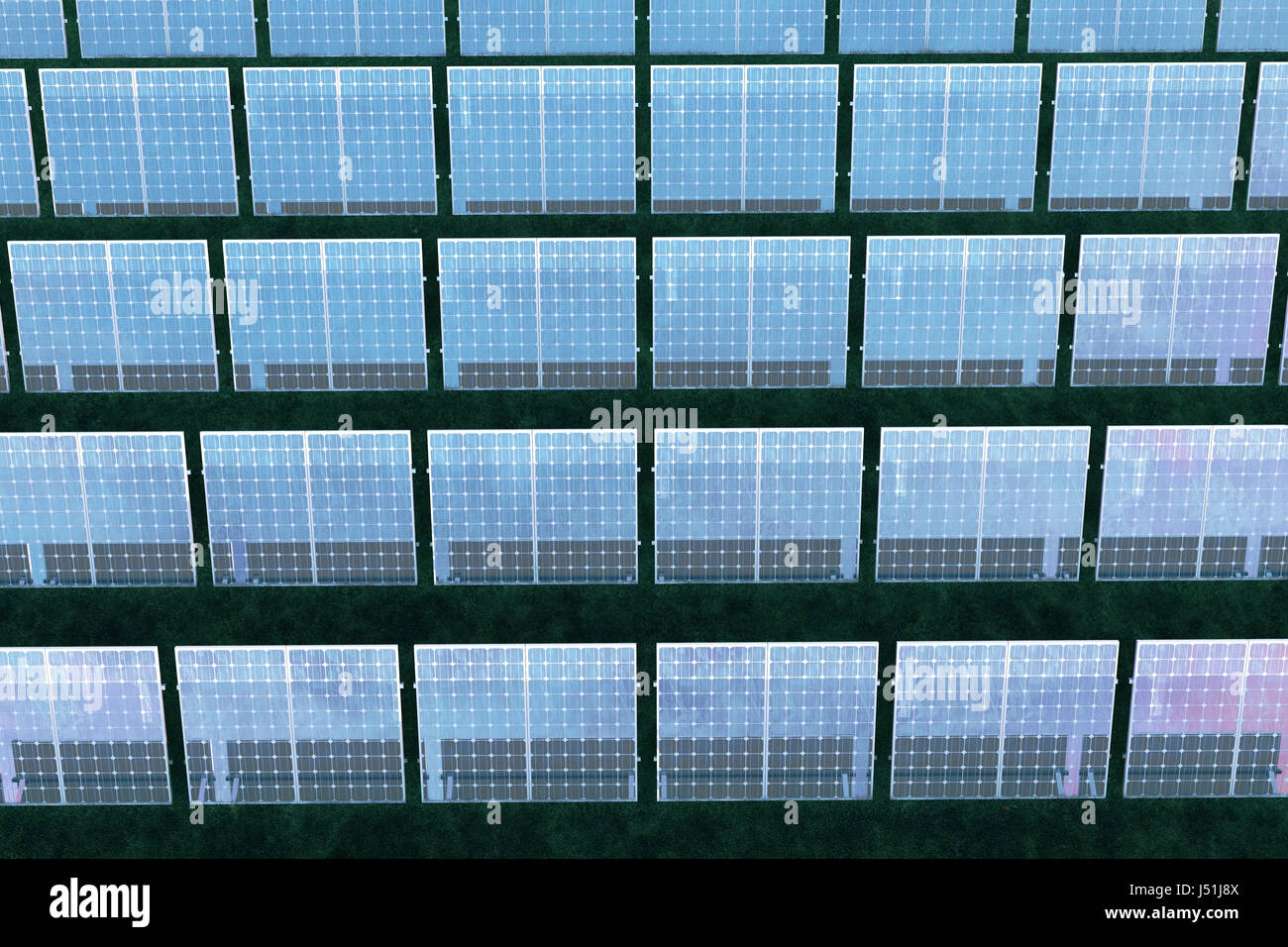 3D illustration Solar energy concept. Sunset sky reflection on ...