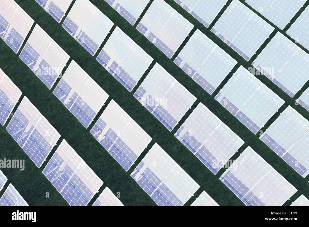 3D illustration Solar energy concept. Sunset sky reflection on ...