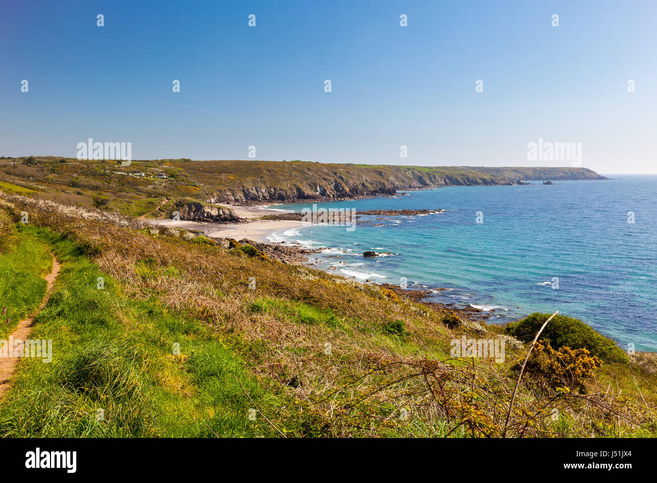 Sandy beach at Kennack Sands on the Lizard Peninsula Cornwall England ...