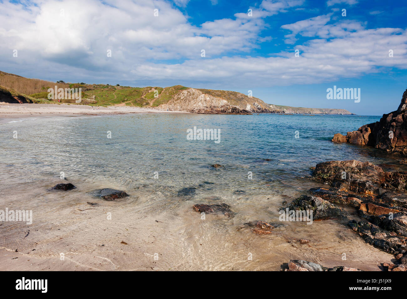 Sandy beach at Kennack Sands on the Lizard Peninsula Cornwall England ...