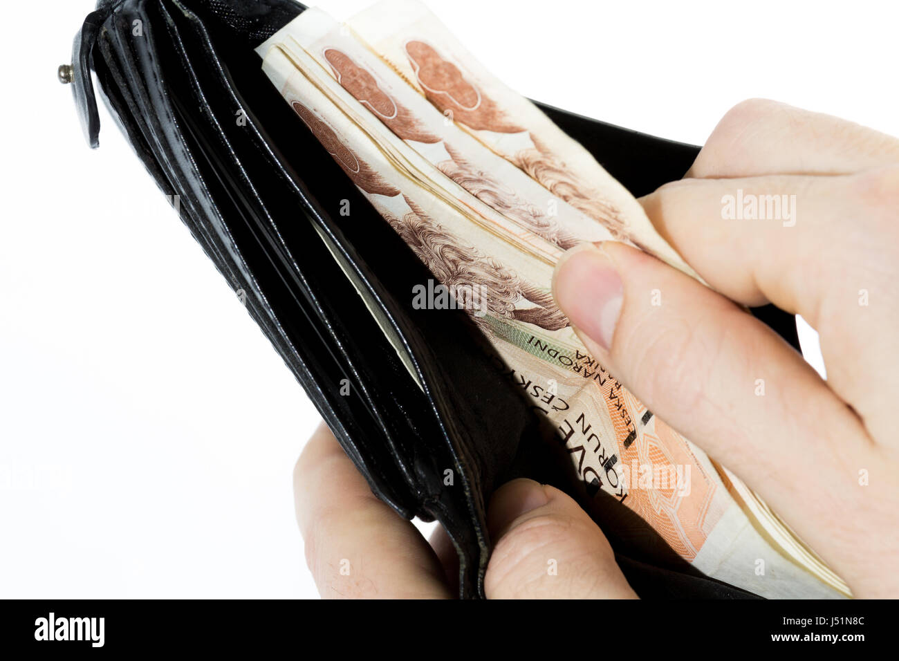 man taking czech money out of wallet isolated on white background Stock ...