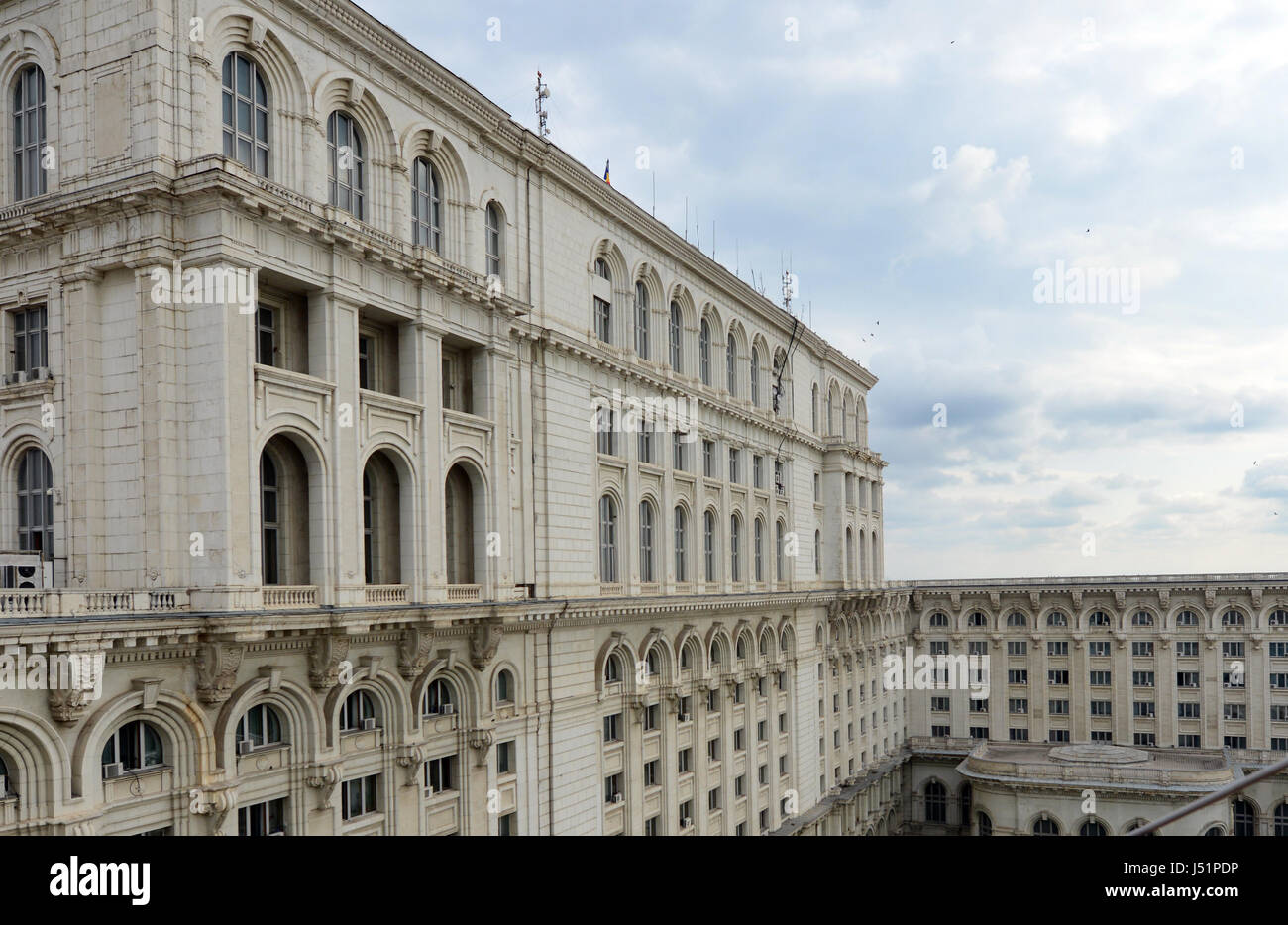 Romanian parliament building from one of the rooftops in the complex ...