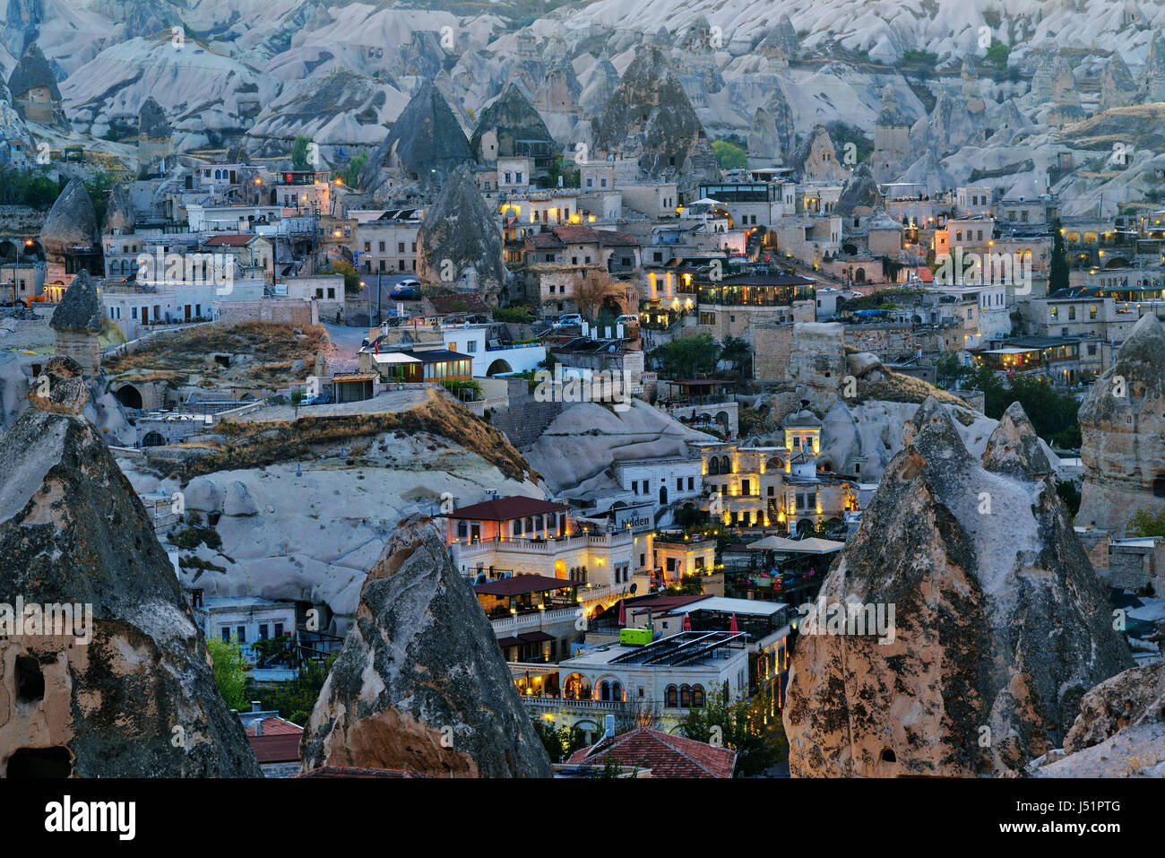 Goreme, Turkey - October 15, 2016: Night view of Goreme town ...