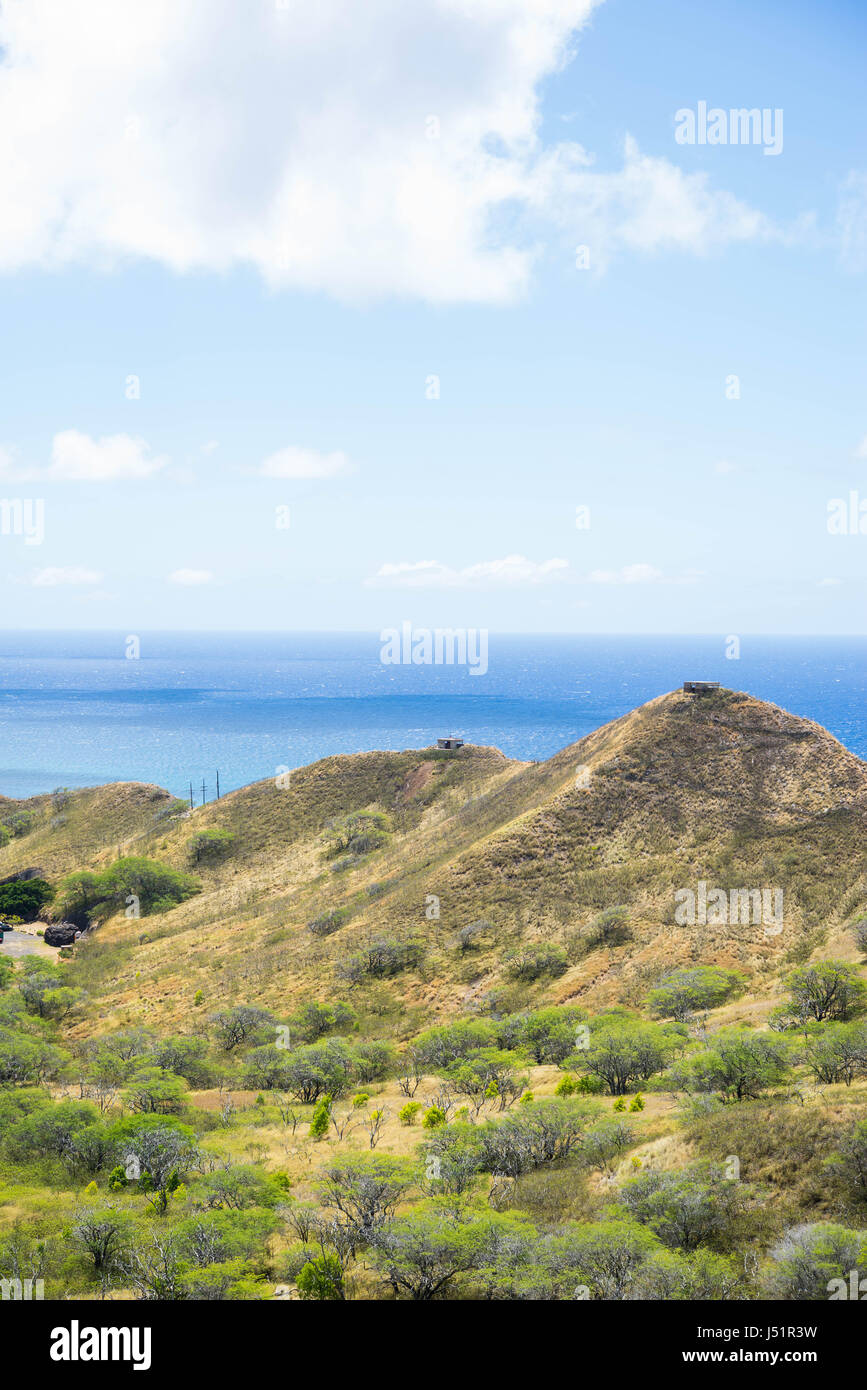 Vertical view of inner ridge of Diamond Head from the top of the trail ...