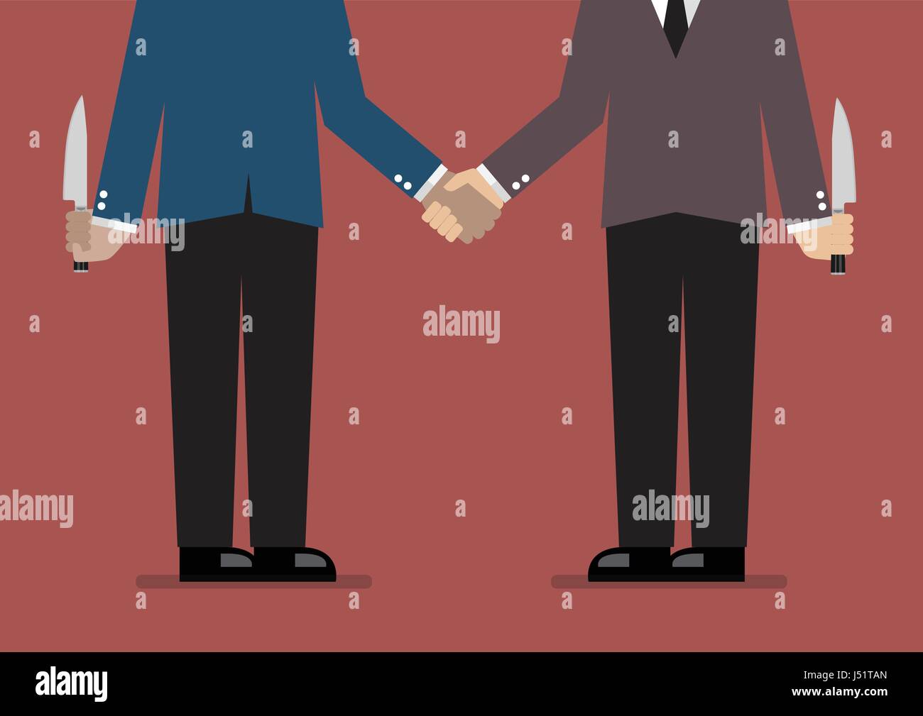 Closeup of business handshake with a knife hidden behind. Business ...