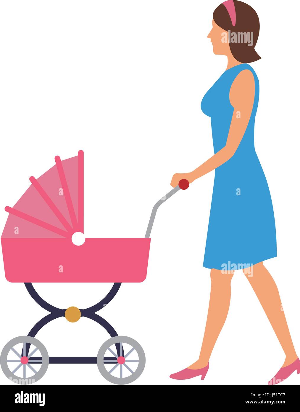 Cartoon mother pushing baby stroller hi-res stock photography and ...
