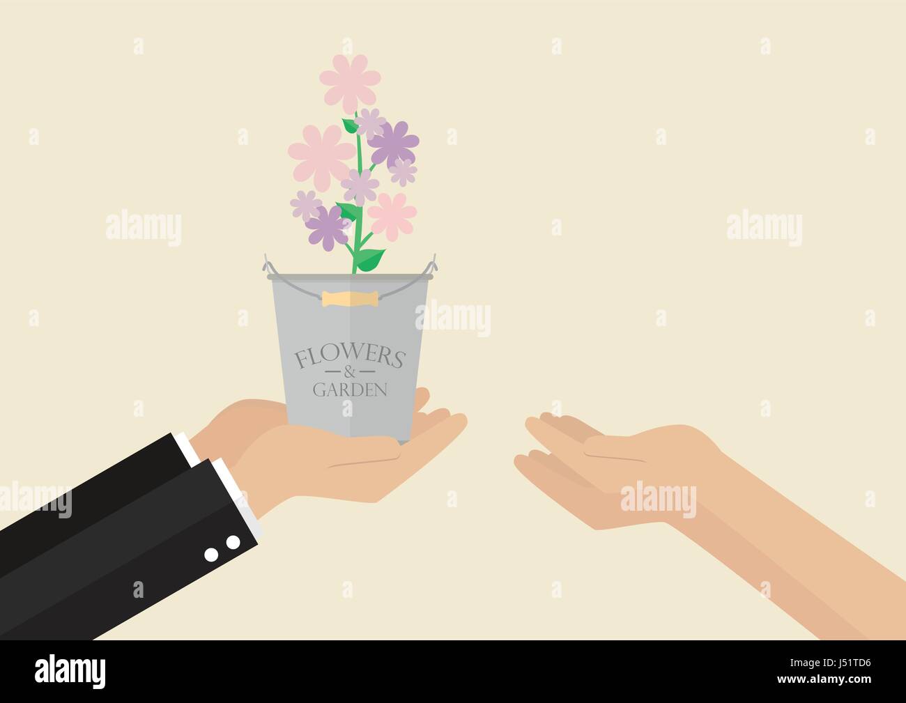 Man giving flowers to a woman. Vector illustration Stock Vector Image ...