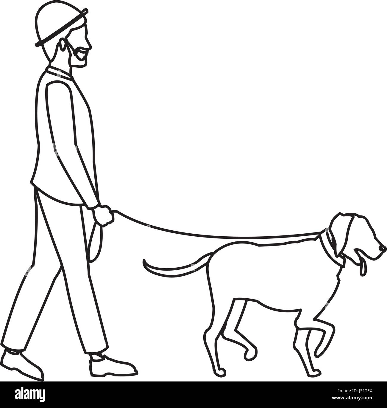 Man Walking Dog Drawing