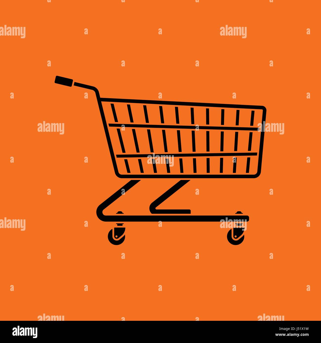 Supermarket shopping cart icon. Orange background with black. Vector ...