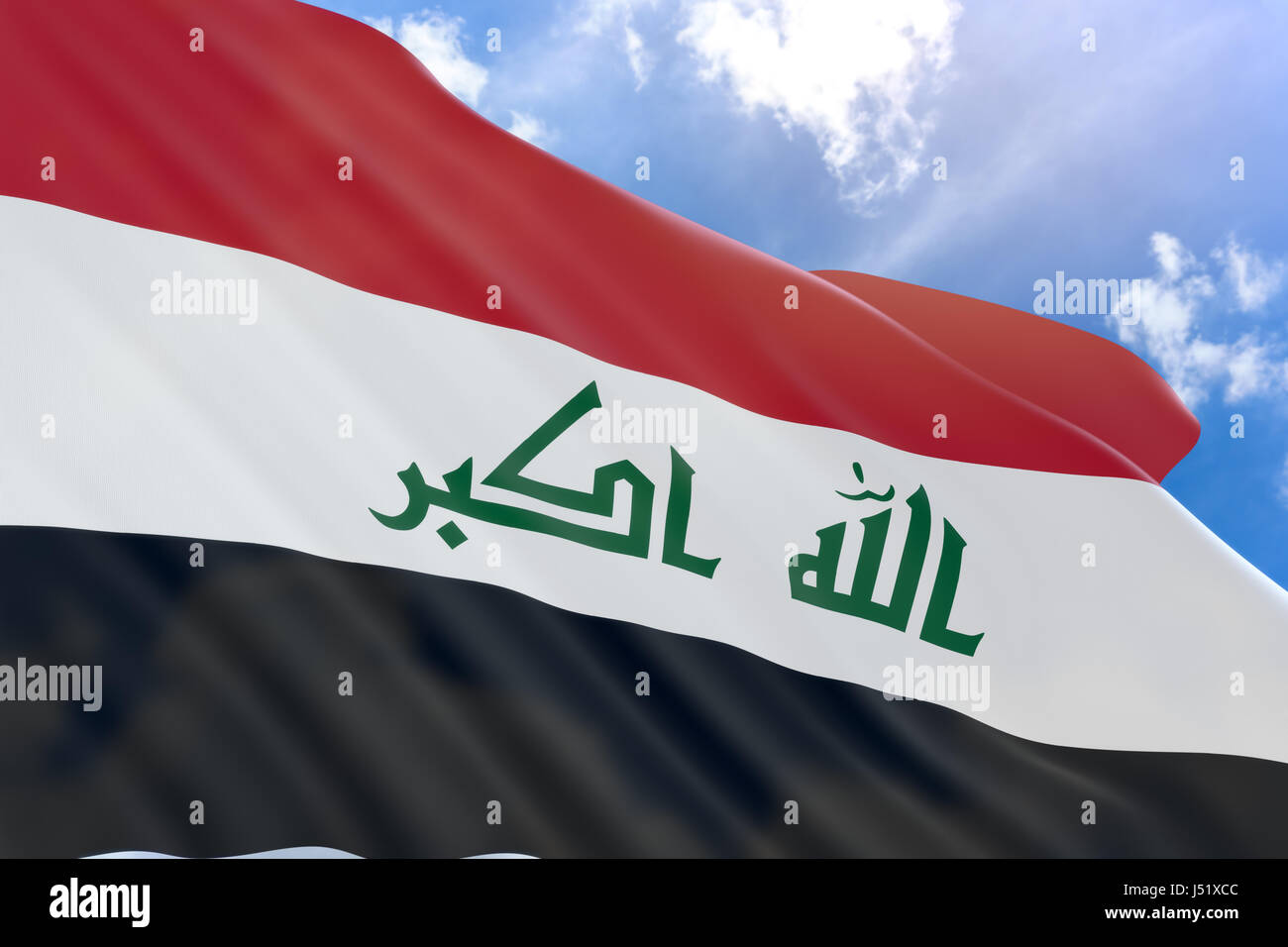 3D rendering of Iraq flag waving on blue sky background, Iraq National ...
