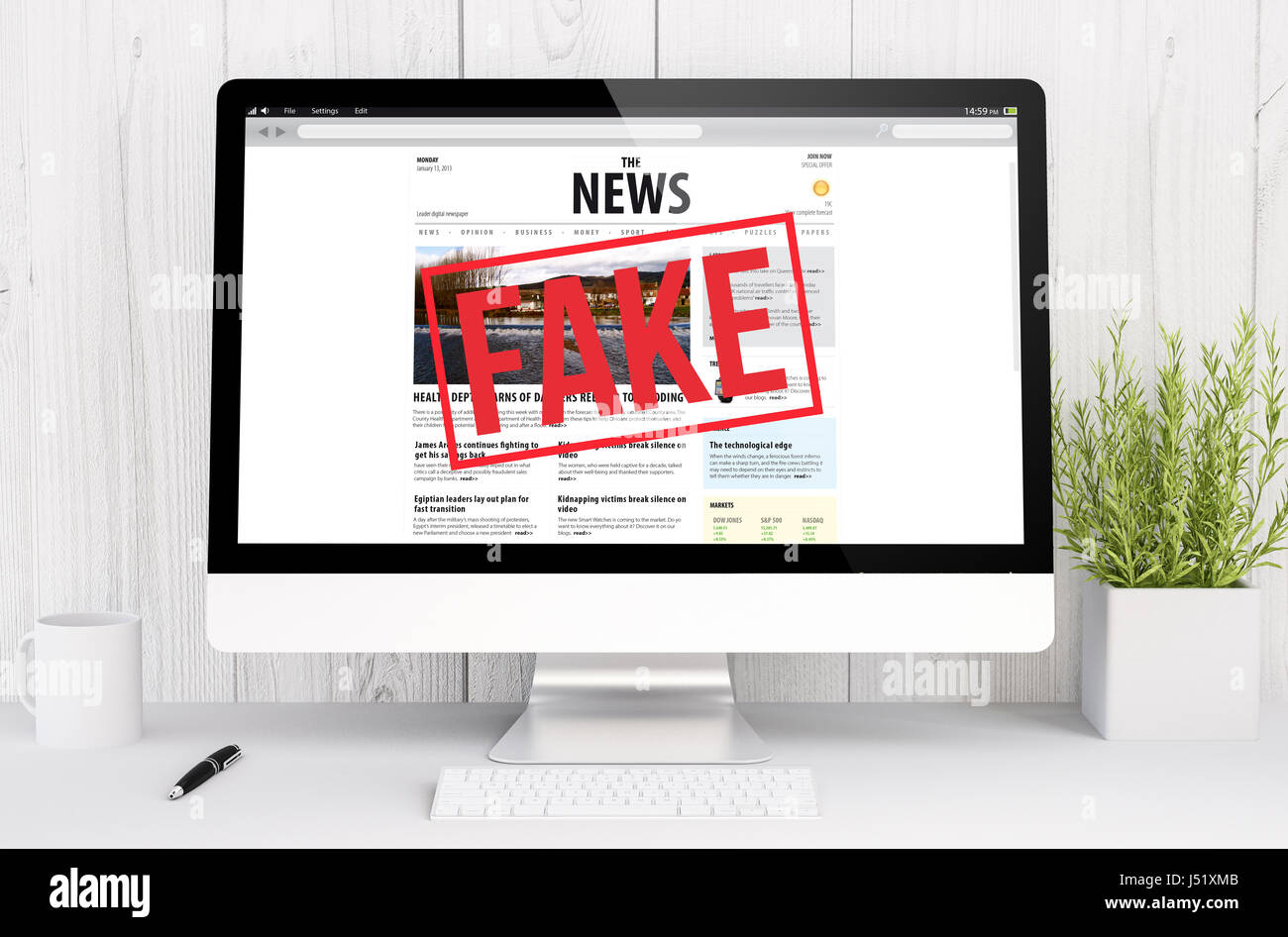 3d rendering fake news on computer. All screen graphics are made up ...