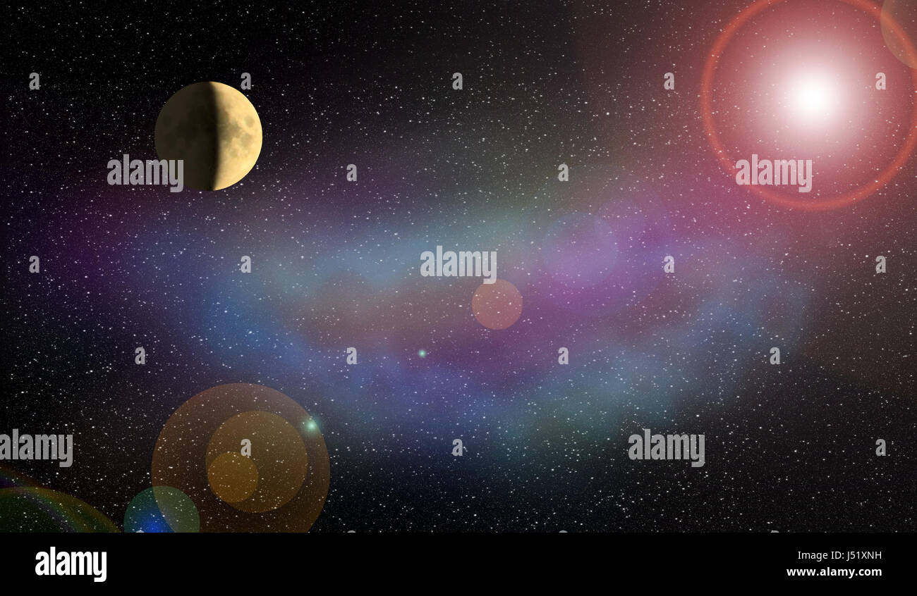 nebula and flash of the planet in the open space. Moon in the space ...