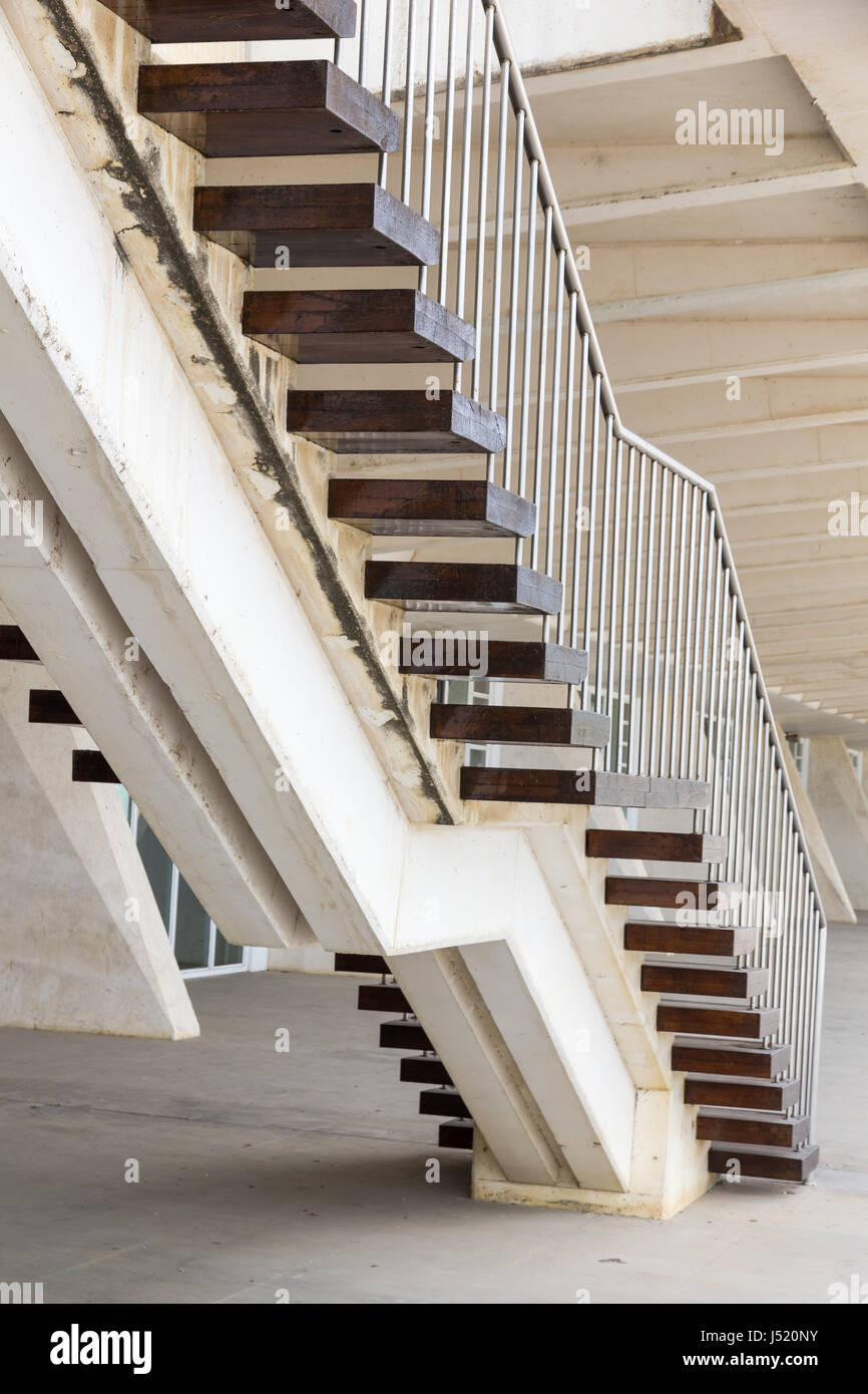 staircase with wooden steps and concrete base Stock Photo - Alamy