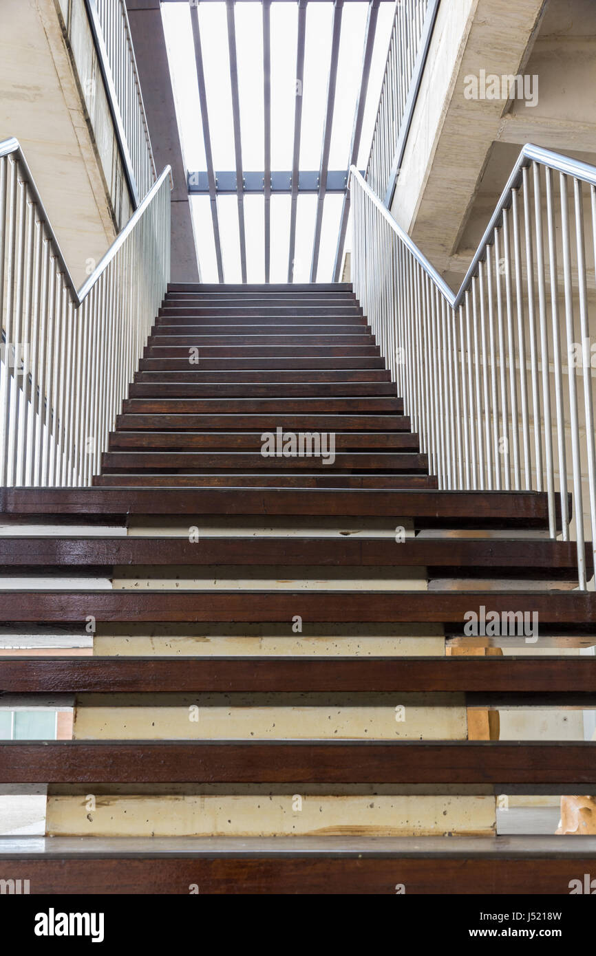 staircase with wooden steps and concrete base Stock Photo - Alamy