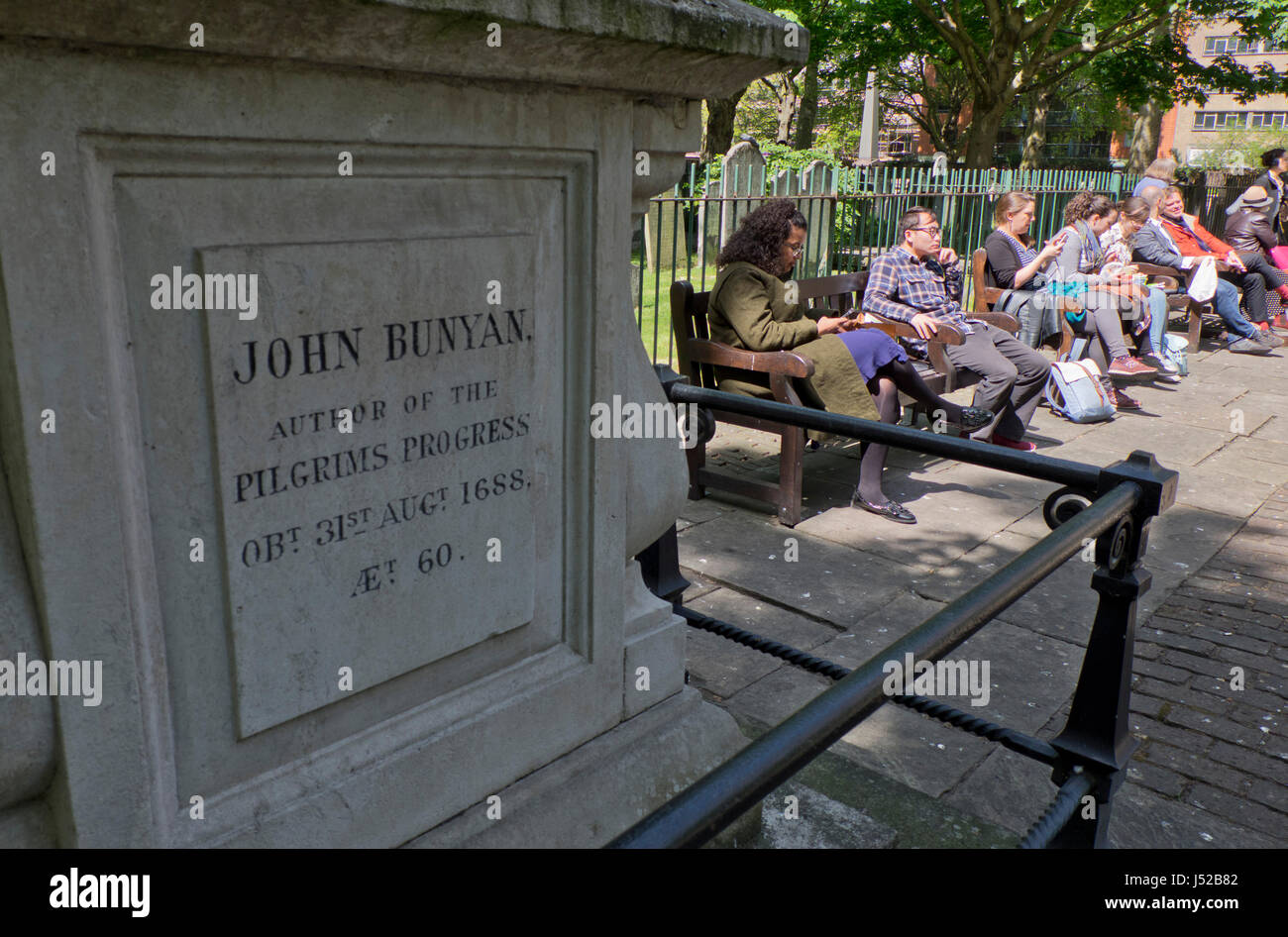 Tombstone of John Bunyan at Bunhill Gardens cemetery in London,UK Stock ...