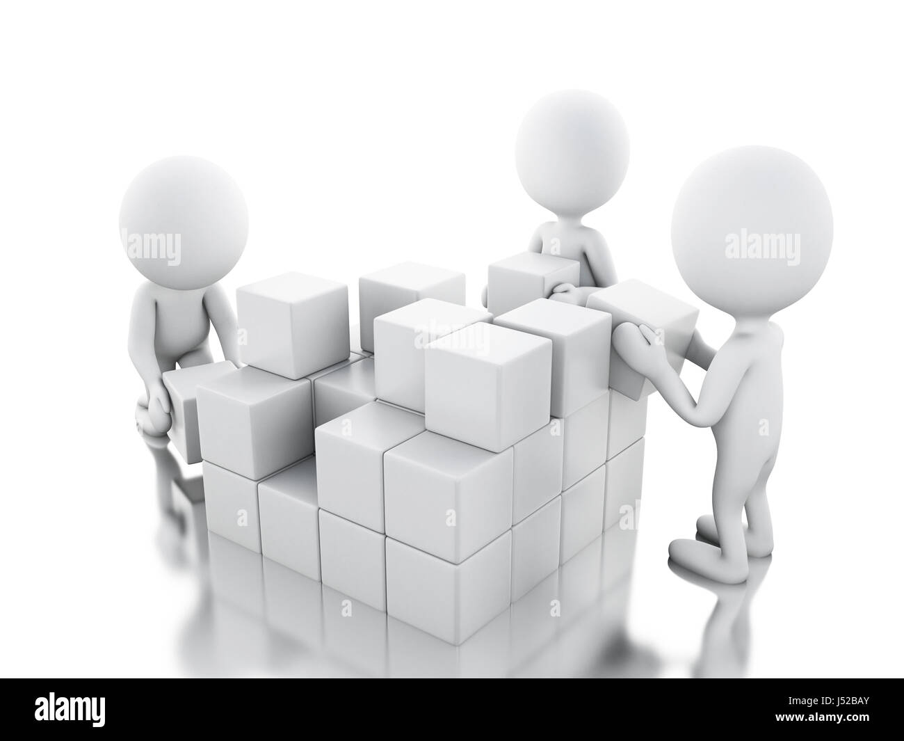3d illustration. White business people with cubes. Teamwork concept ...