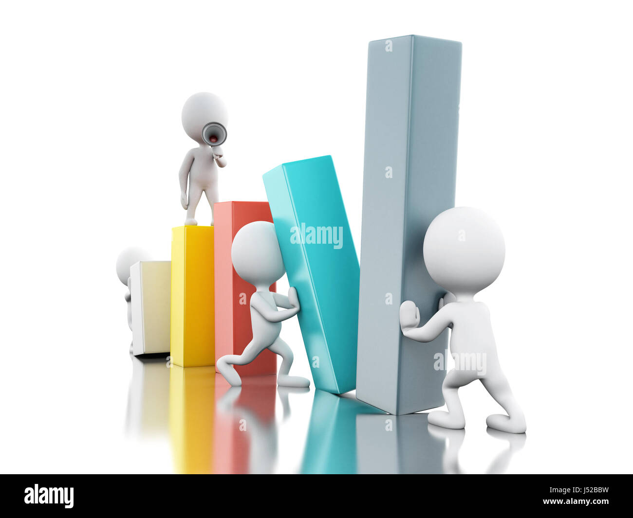 3d illustration. White business people building a success bar chart ...
