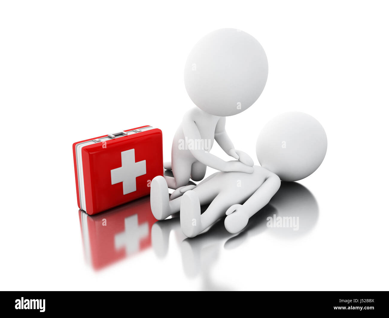 3d illustration. White people providing CPR first aid. Isolated white ...