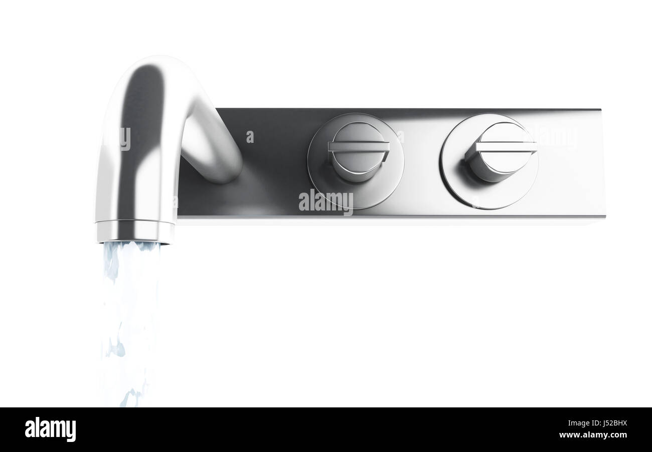 3d illustration. Close up view of dripping tap. Isolated white ...