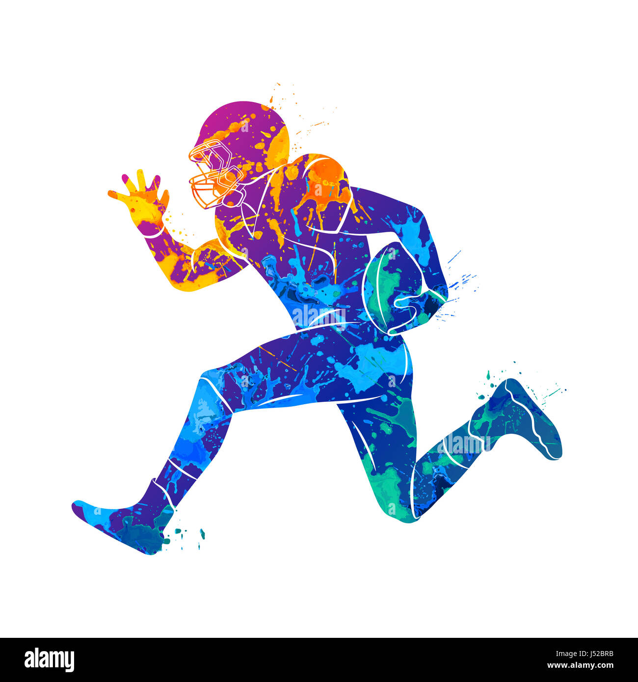 Abstract american football player from splash of watercolors. Photo ...