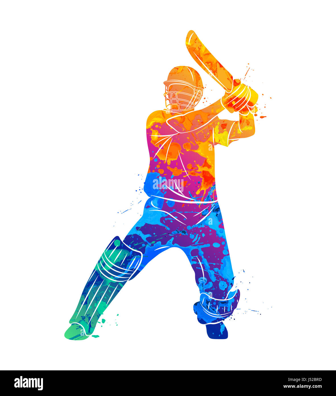 Abstract batsman playing cricket from splash of watercolors. Photo ...