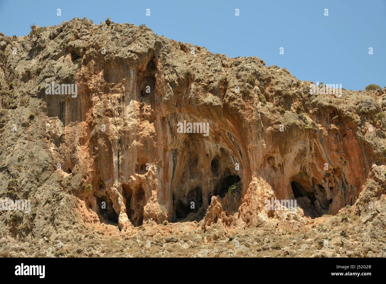 Limestone caves in Zakros gorge, also called the "Gorge of the Dead ...