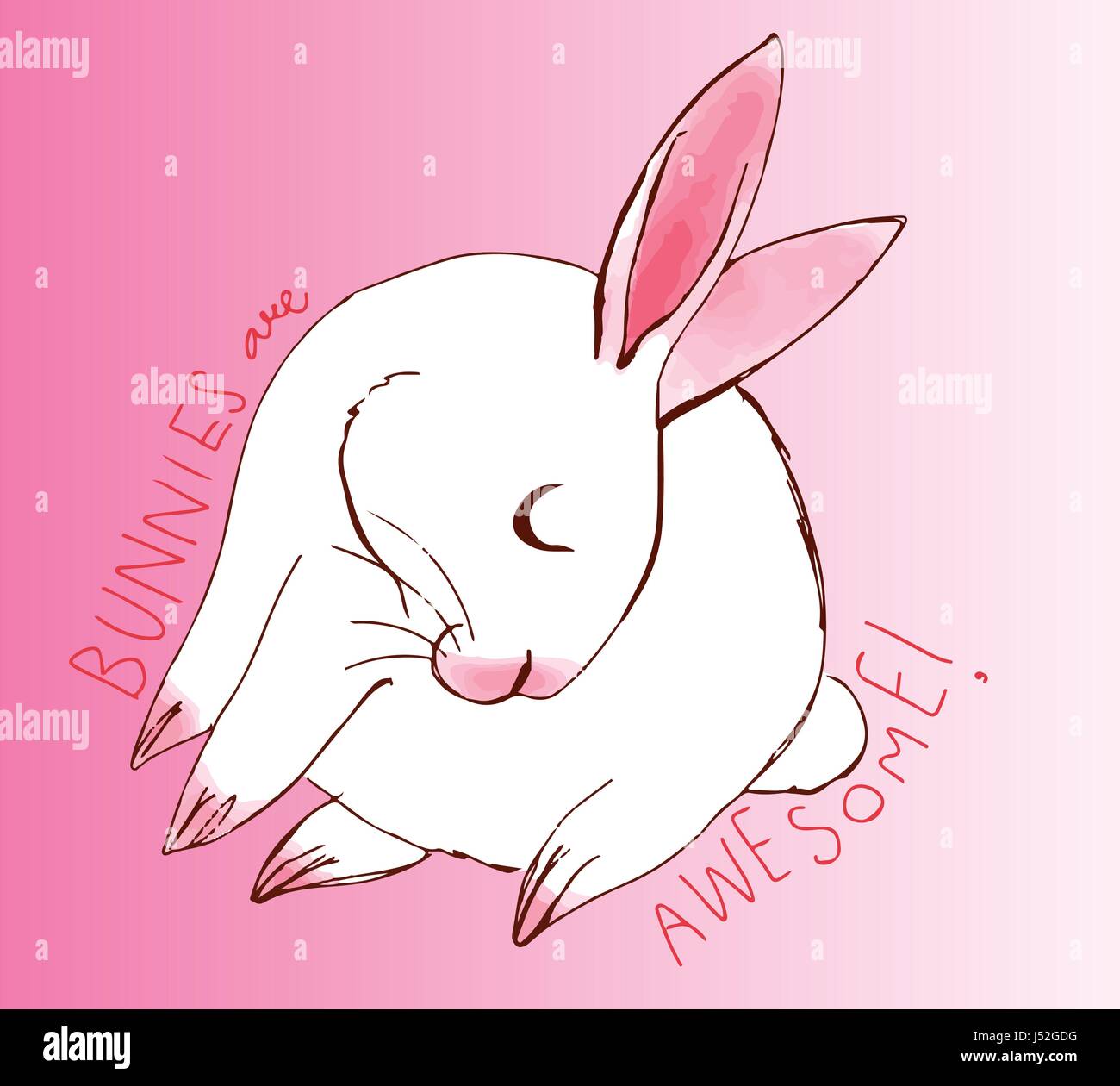 white rabbit with pink background vector illustration Stock Vector ...