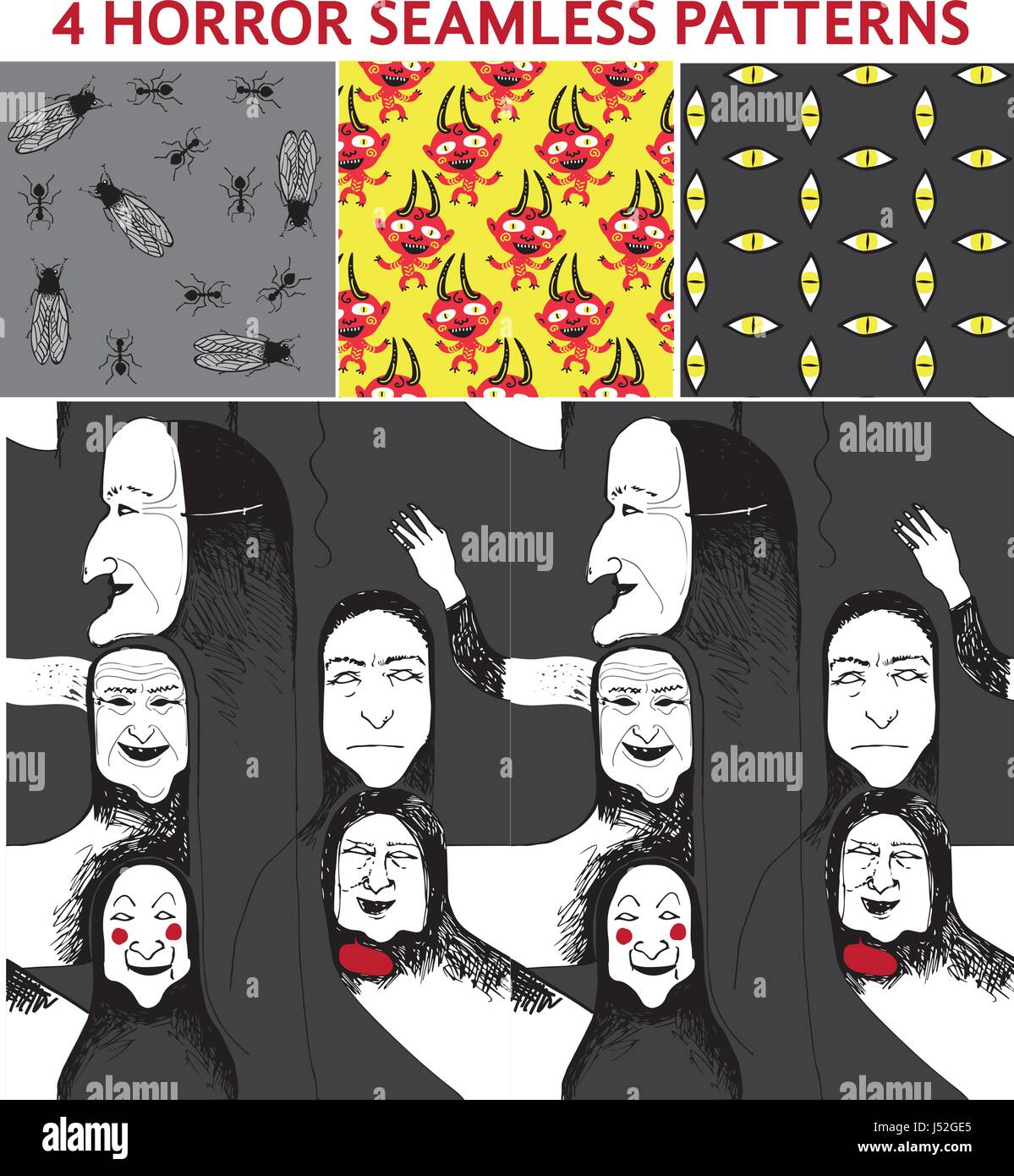 4 horror vector seamless patterns Stock Vector Image & Art - Alamy