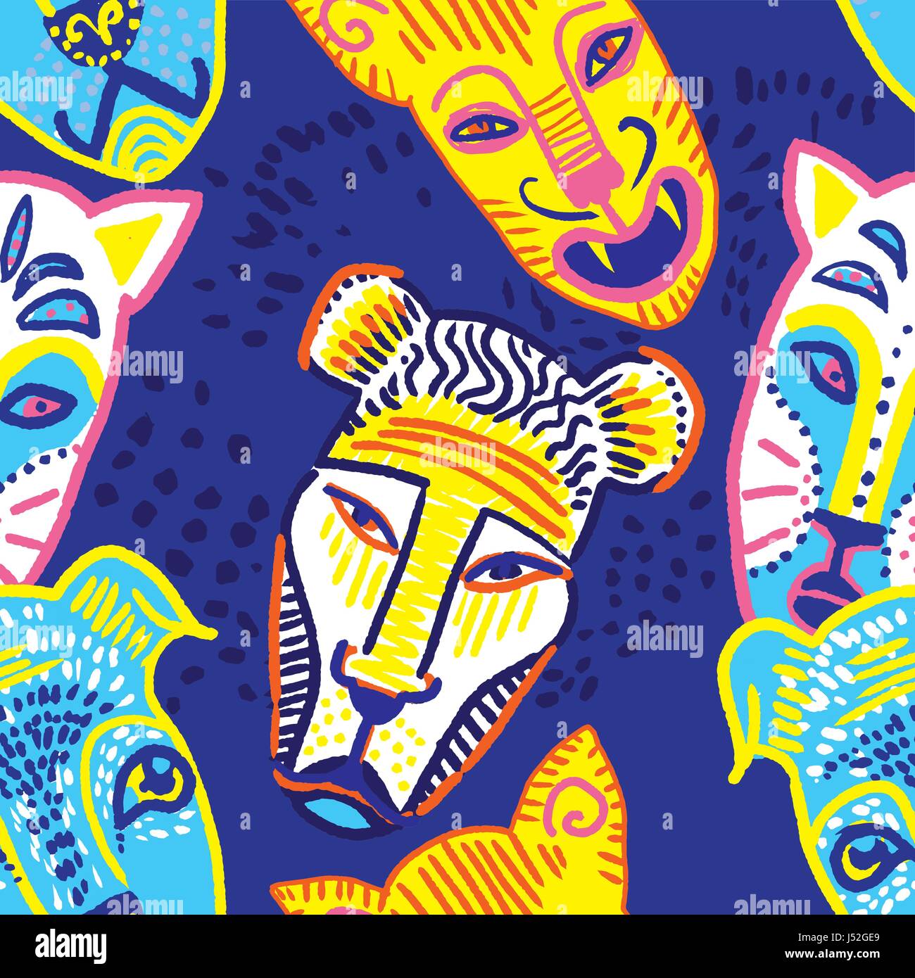 tribal animal masks vector pattern, seamless packground pattern of ...