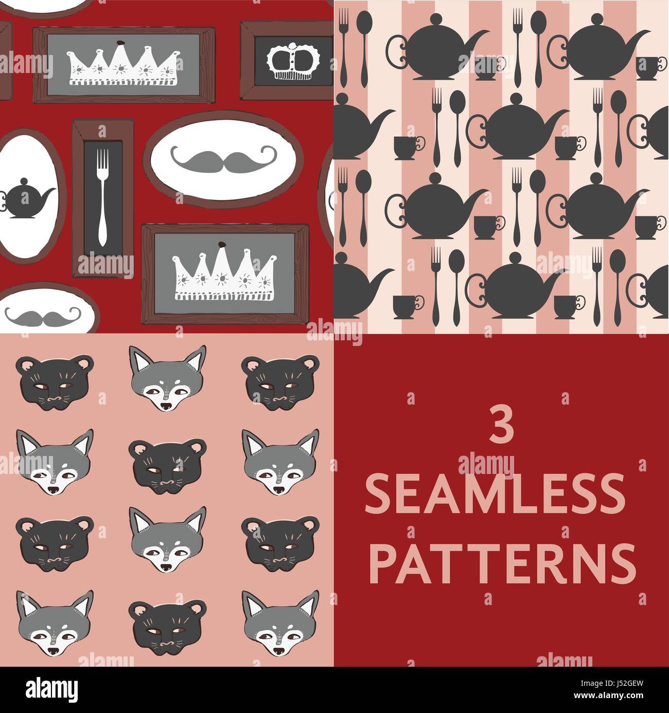 3 tea party seamless patterns Stock Vector Image & Art - Alamy