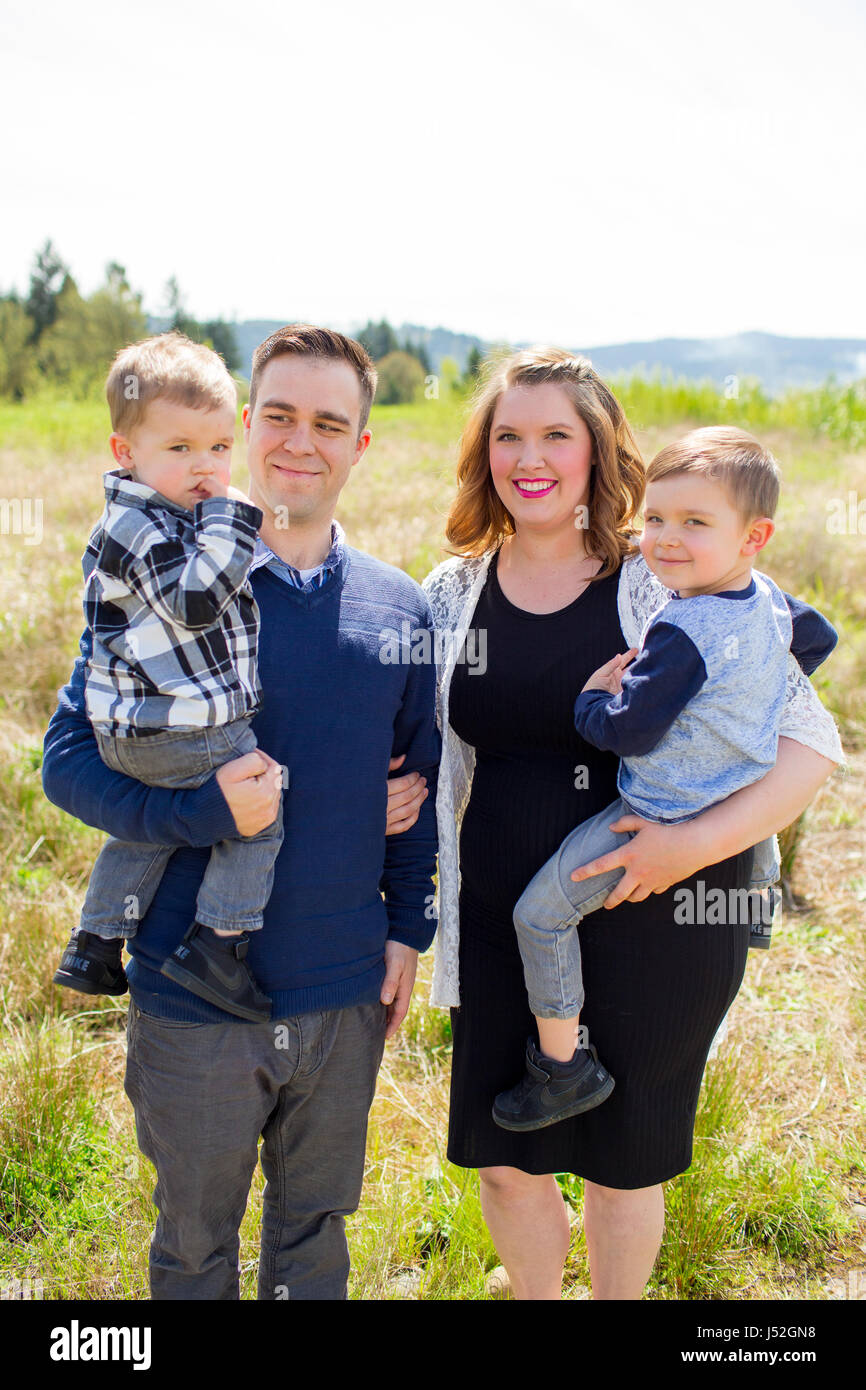 Family of Four Lifestyle Portrait Stock Photo - Alamy