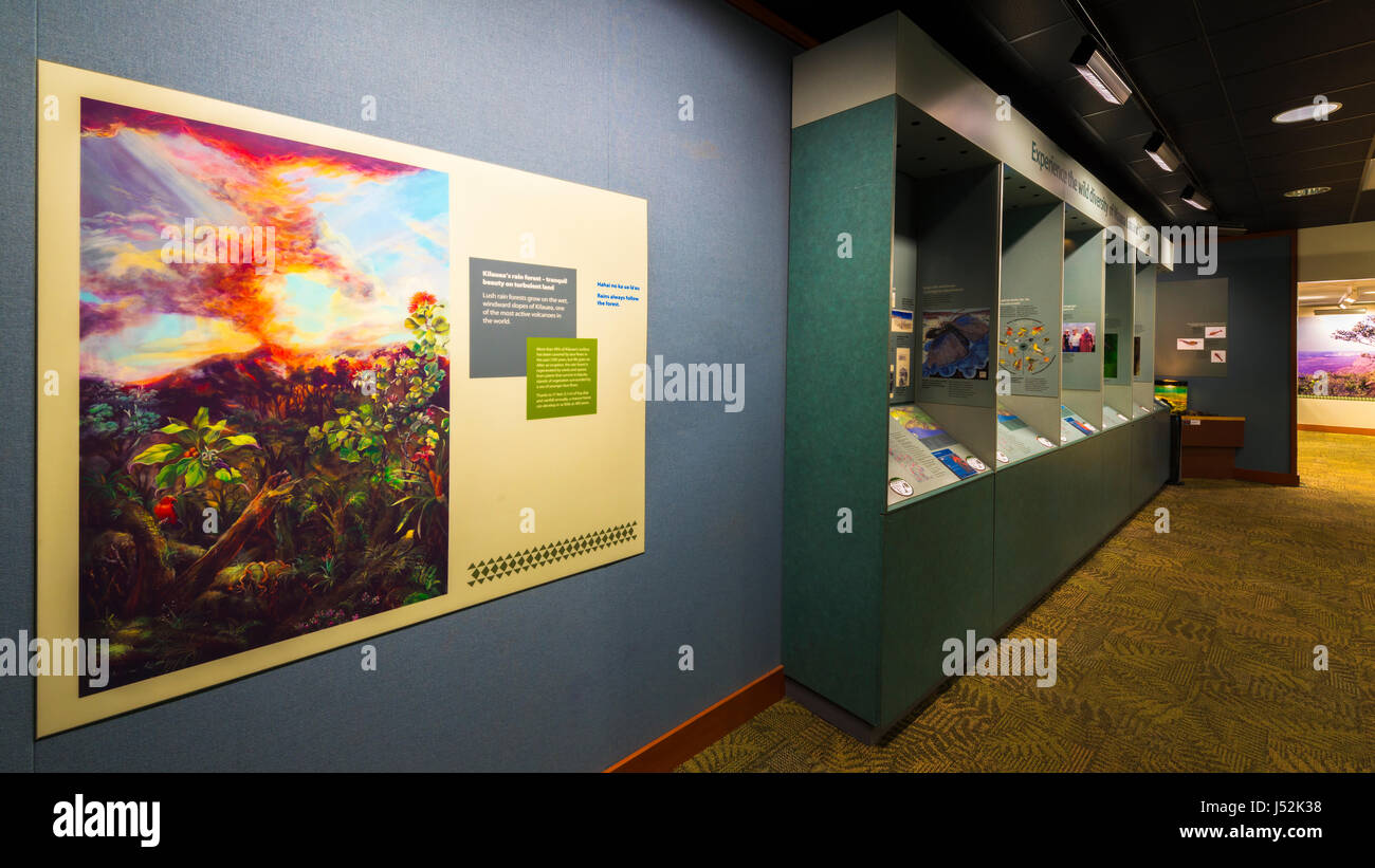 Interpretive displays at the visitor center, Hawaii Volcanoes National ...