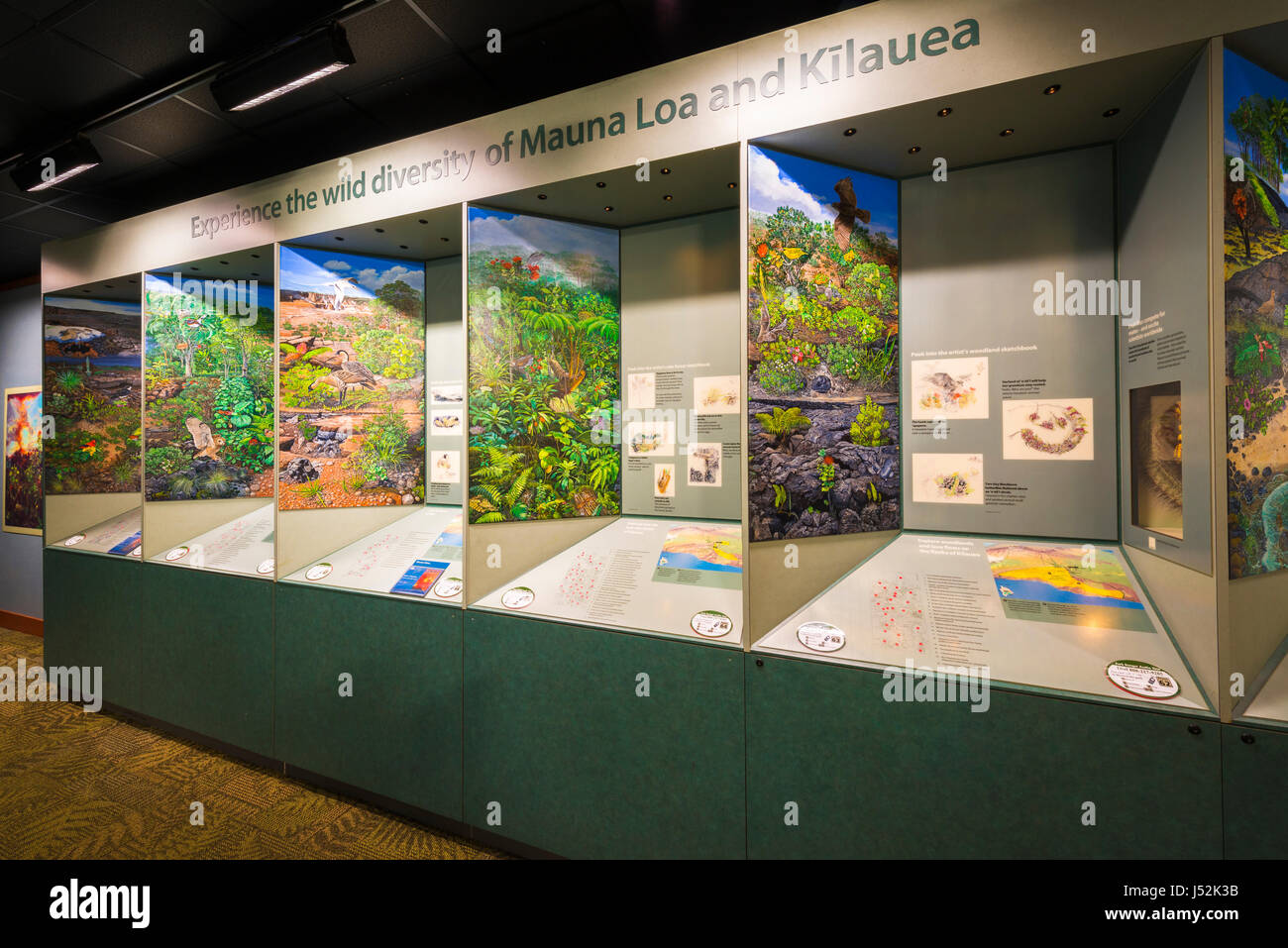Interpretive displays at the visitor center, Hawaii Volcanoes National ...